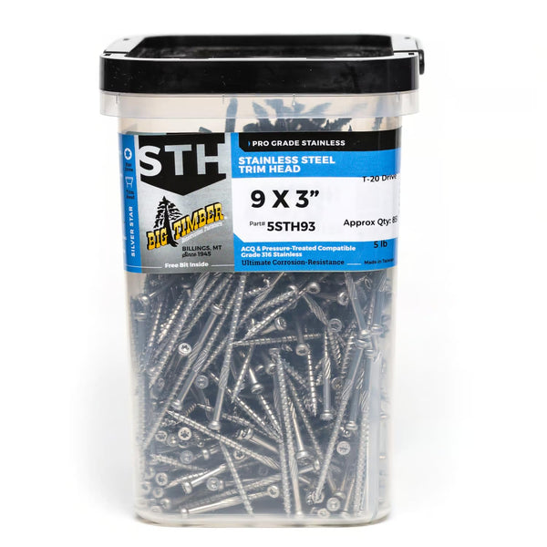 Big Timber No. 9 Sizes X 3 in. L Star Stainless Steel Fine Wood Screws ...