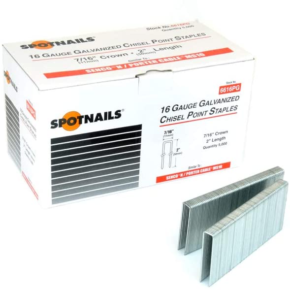 Spotnails 5600 series 16 Gauge 7/16" Staples 10,000 Per Box Galvanized ...